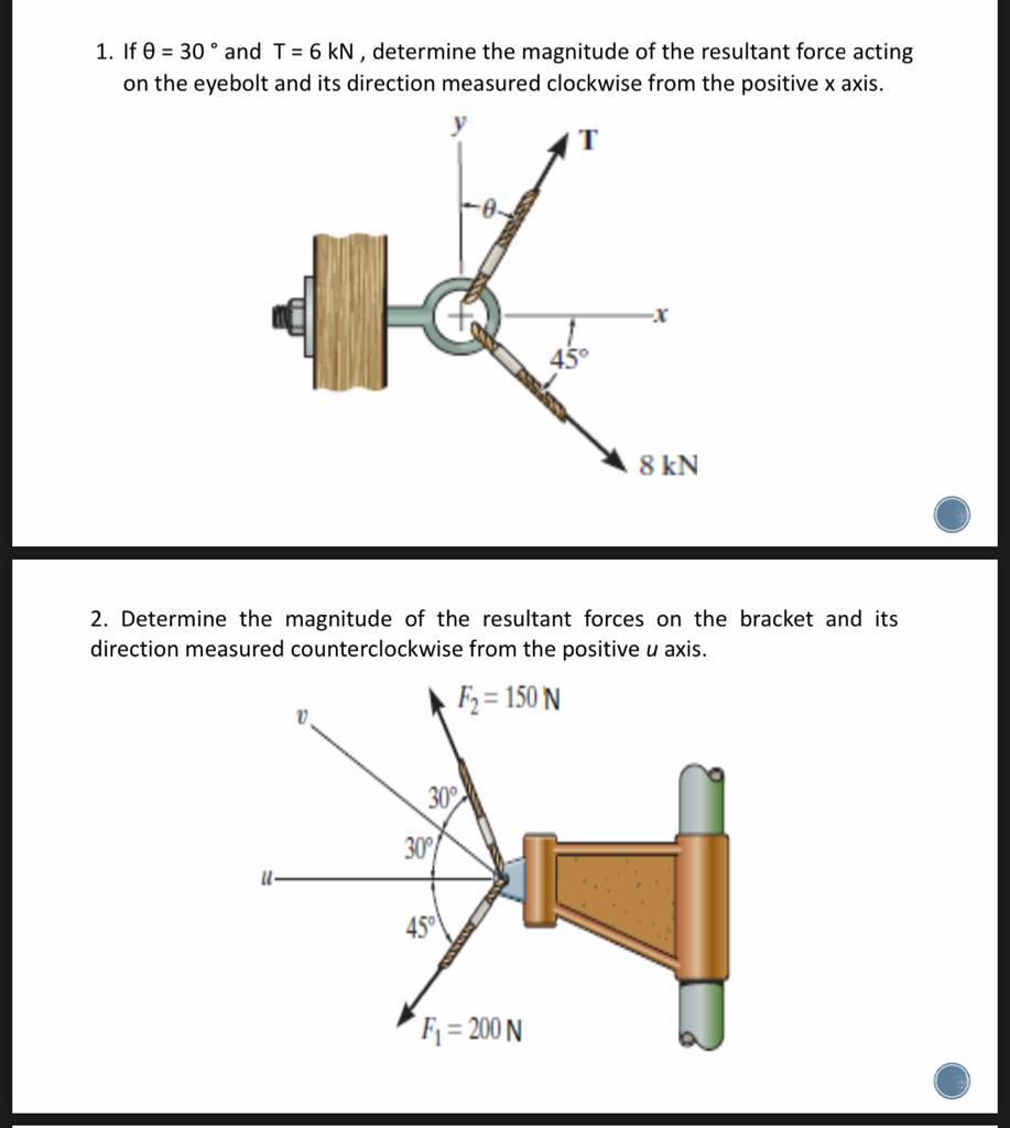 Solved 1. If 0 = 30° and T = 6 kN, determine the magnitude | Chegg.com