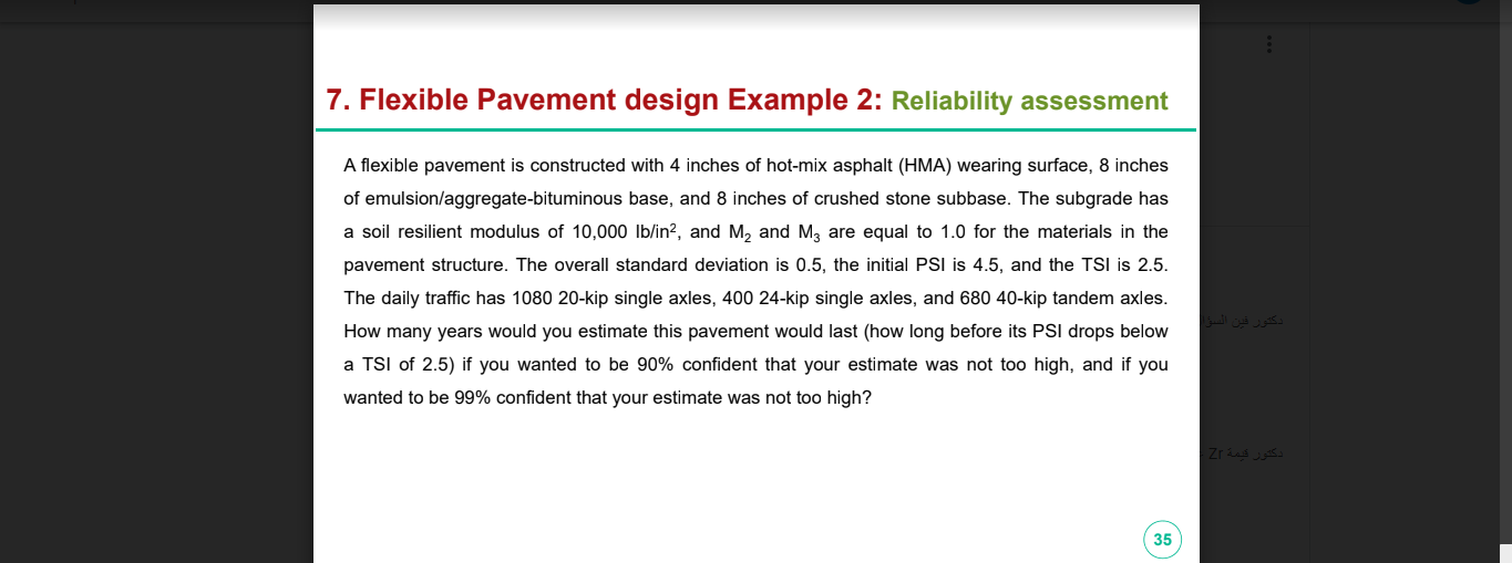 Solved 7. Flexible Pavement design Example 2: Reliability | Chegg.com
