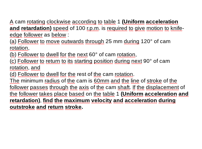 Solved A cam rotating clockwise according to table 1 | Chegg.com