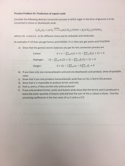 Solved Practice Problem 01: Production of organic acids | Chegg.com
