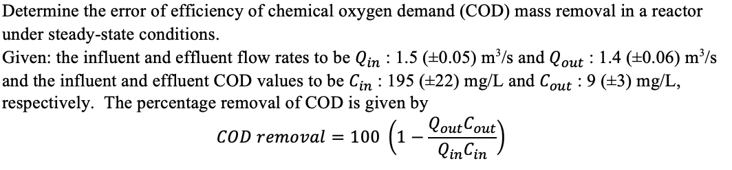 Solved Determine the error of efficiency of chemical oxygen | Chegg.com