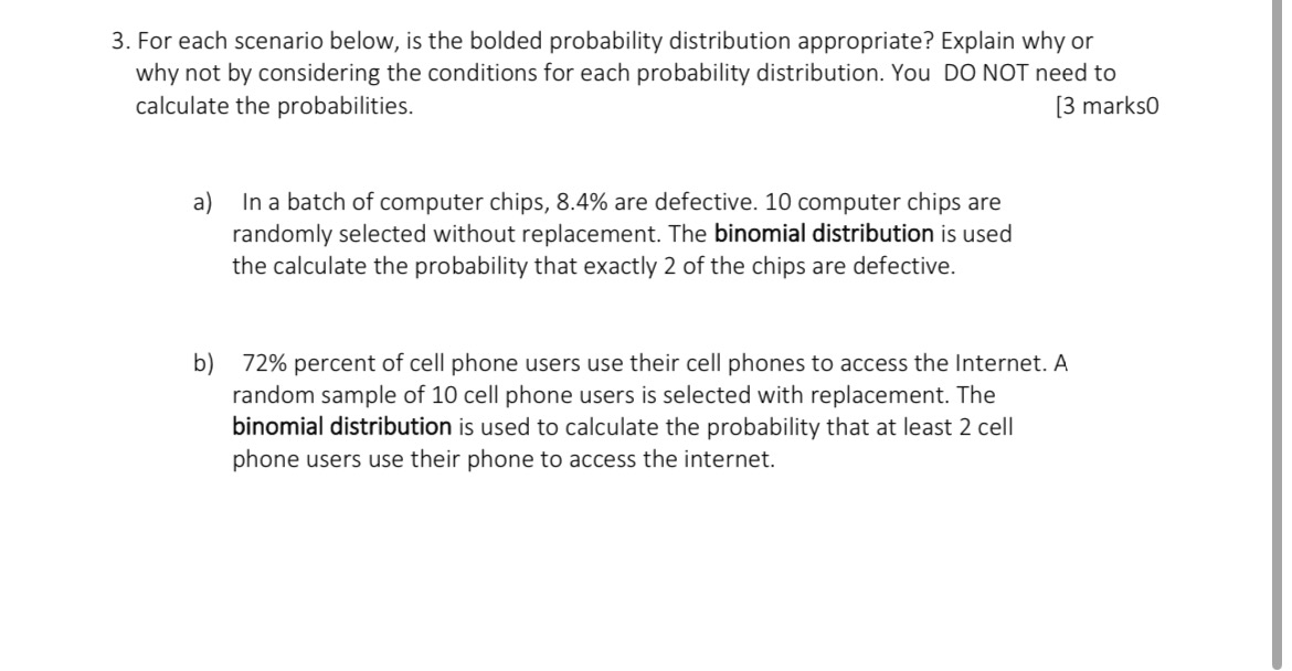Solved 3. ﻿For each scenario below, is the bolded | Chegg.com