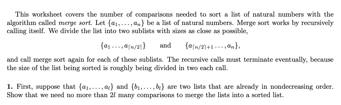 Solved This worksheet covers the number of comparisons | Chegg.com