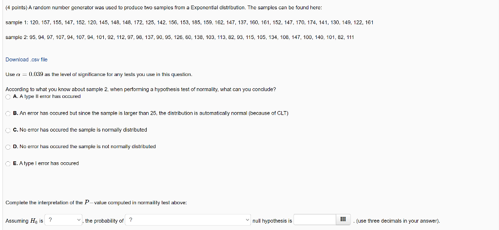 Solved (4 points) A random number generator was used to | Chegg.com