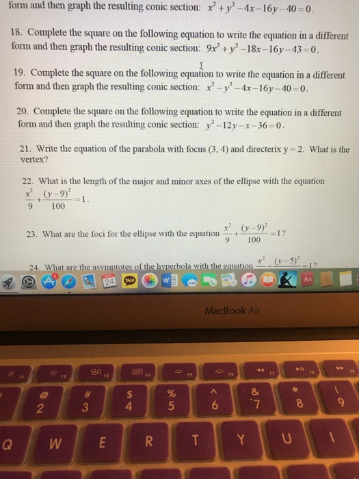 Solved form and then graph the resulting conic section: | Chegg.com