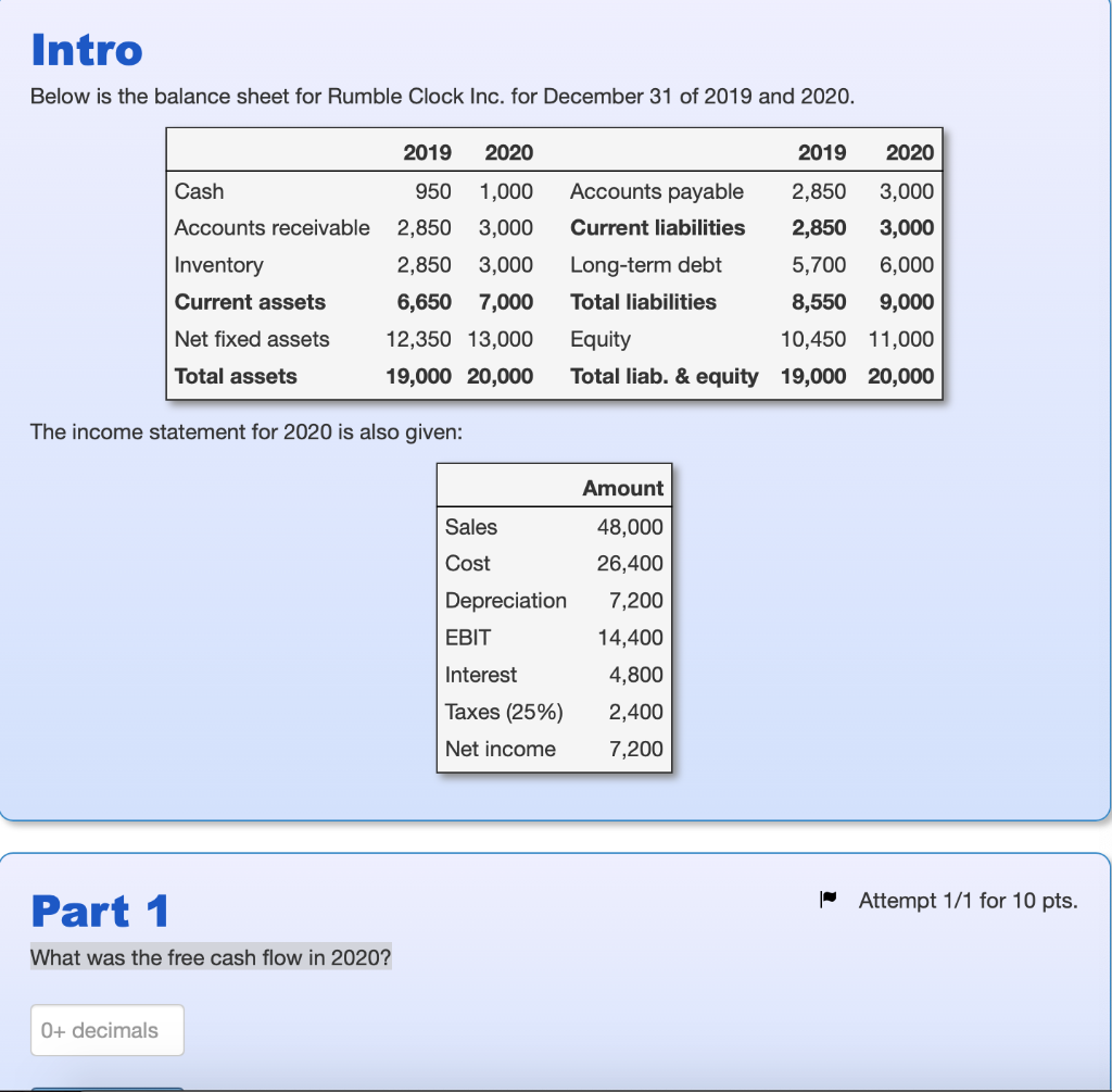 Solved Intro Below is the balance sheet for Rumble Clock | Chegg.com