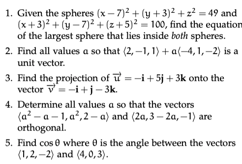 Solved 1. Given the spheres (x - 7)2 + (y + 3)2 + z2 = 49 | Chegg.com