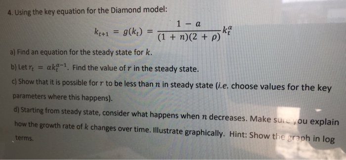 Solved 4. Using the key equation for the Diamond model: t+1 | Chegg.com