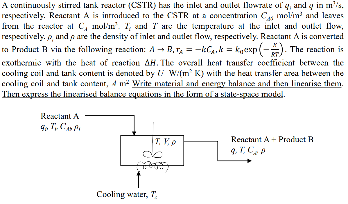 Solved A continuously stirred tank reactor (CSTR) has the | Chegg.com