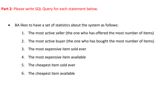 Solved Part 2: Please write SQL Query for each statement | Chegg.com