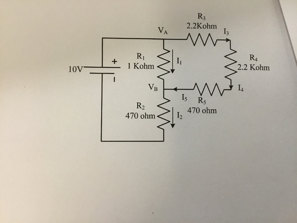 Solved Use KVL and KCL to find VA, VB, I1, I2, I3, I4 andI5. | Chegg.com