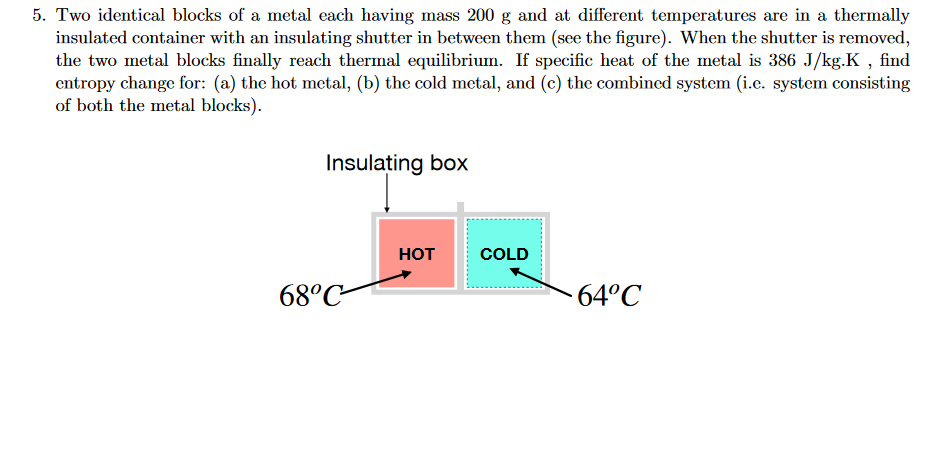 Solved 5. Two identical blocks of a metal each having mass | Chegg.com