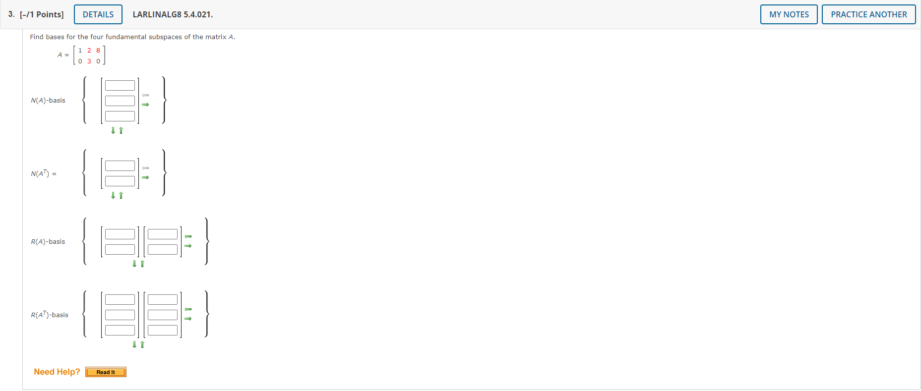 Solved 3. [-/1 Points] DETAILS LARLINALG8 5.4.021. MY NOTES | Chegg.com