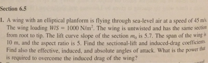 Solved A wing with an elliptical planform is flying through | Chegg.com