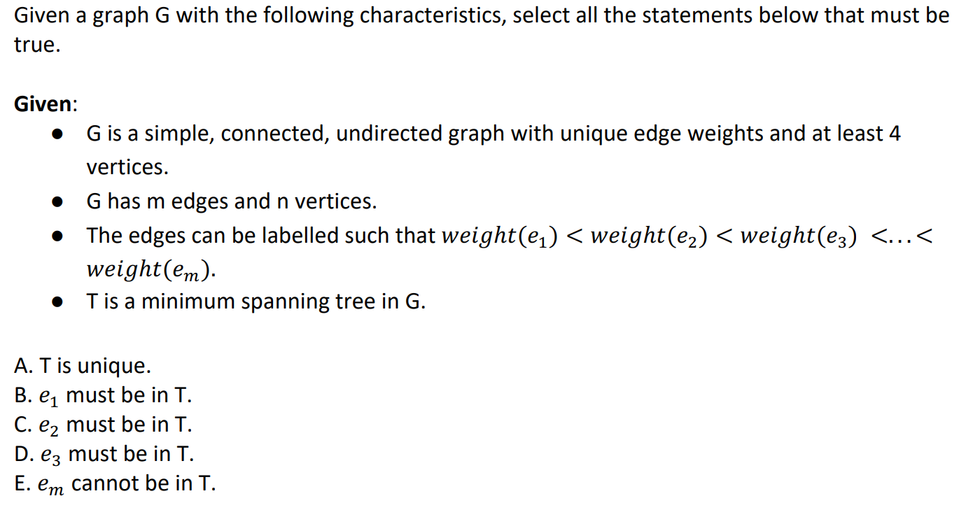 Solved Given a graph G with the following characteristics, | Chegg.com