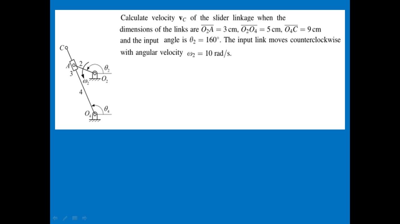 Solved Calculate velocity Vc of the slider linkage when the | Chegg.com
