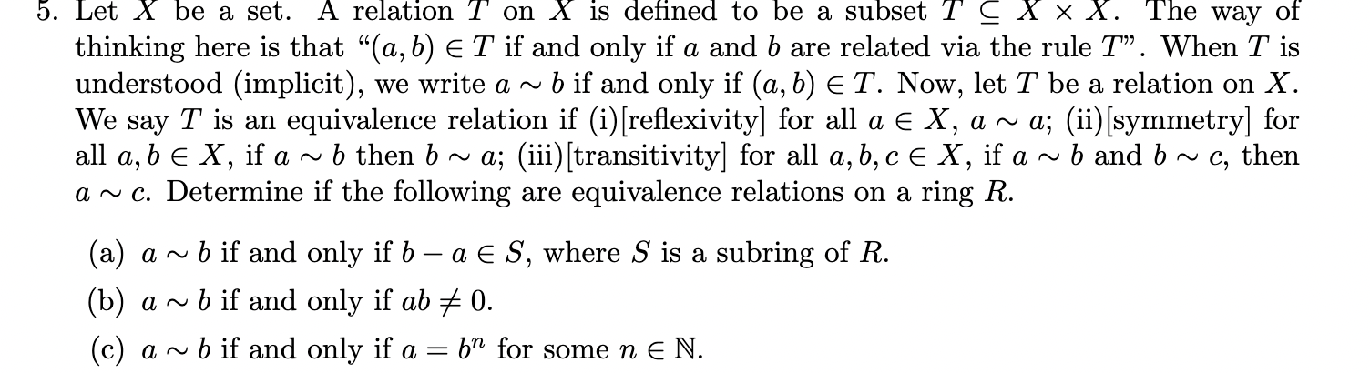 Solved 5. Let X be a set. A relation T on X is defined to be | Chegg.com