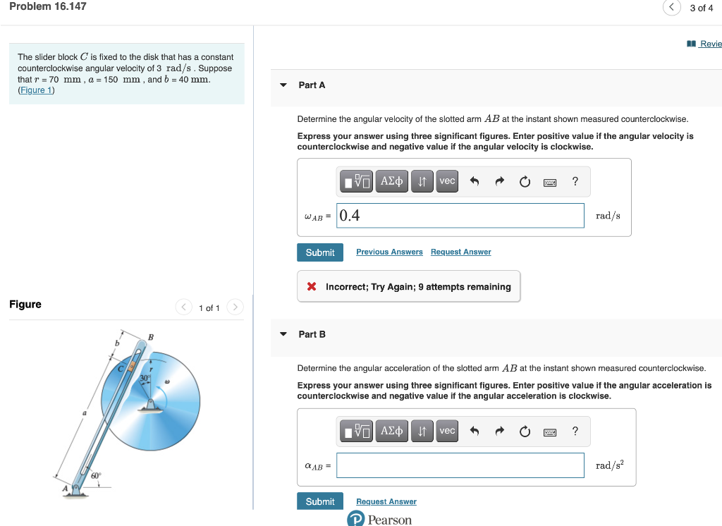 Solved Problem 16.147 3 of 4 1 Revie The slider block C is | Chegg.com