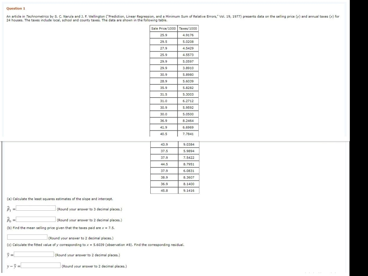 Solved Question 1 An article in Technometrics by S. C. | Chegg.com