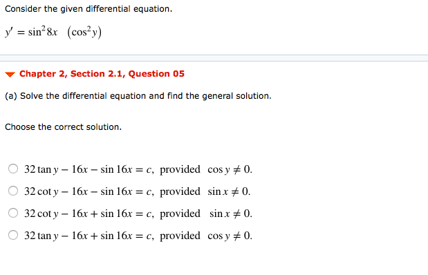 Solved Consider the given differential equation. y' = sin8x | Chegg.com