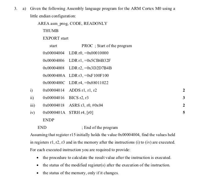 3. a) Given the following Assembly language program | Chegg.com