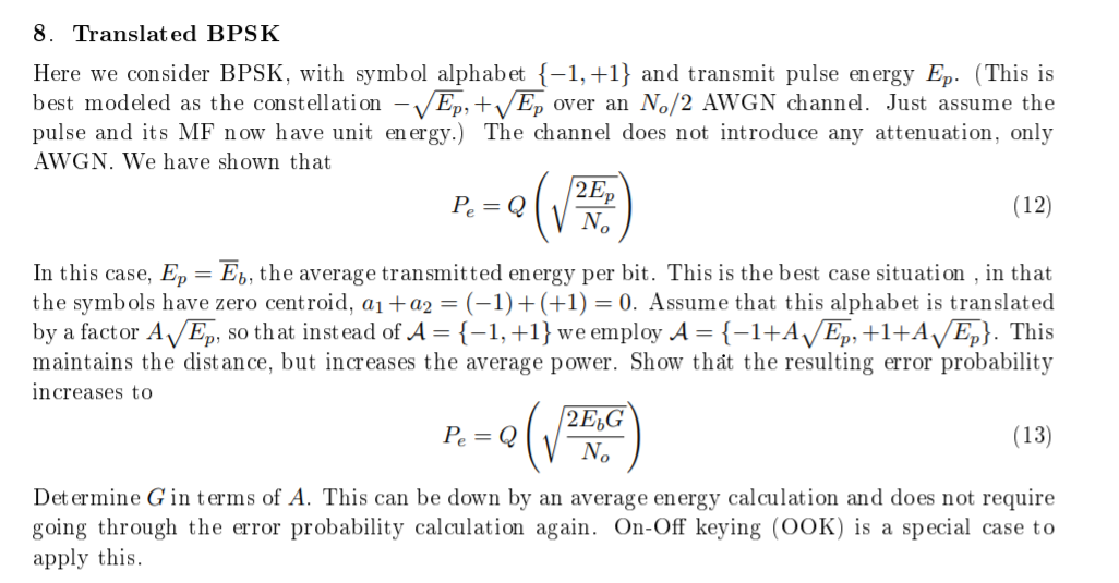 Solved 8. Translated BPSK Here we consider BPSK, with symbol | Chegg.com