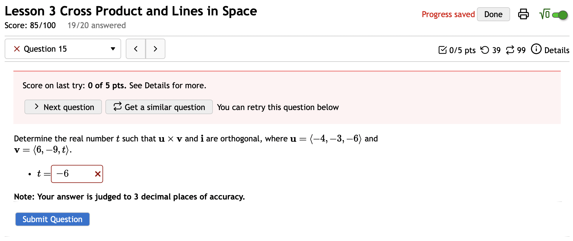 Solved Lesson 3 Cross Product and Lines in Space Progress | Chegg.com