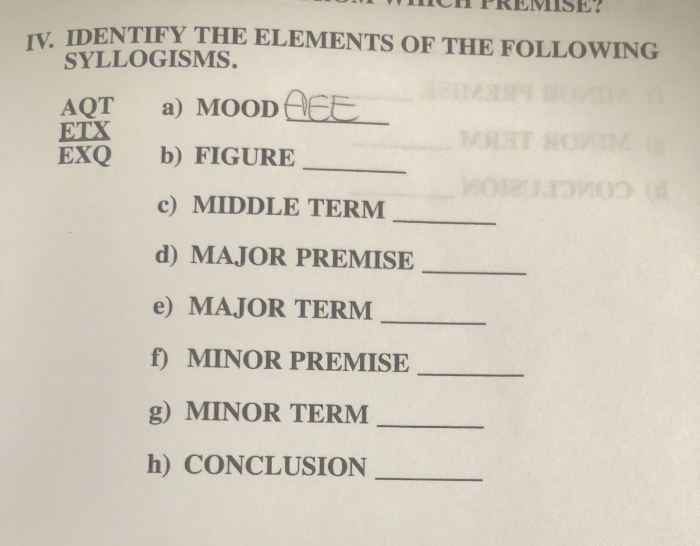 Solved IV. ﻿IDENTIFY THE ELEMENTS OF THE | Chegg.com