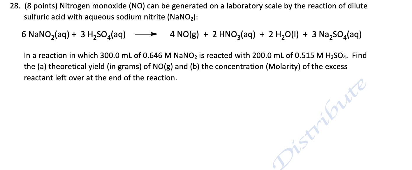 Solved 28. (8 points) Nitrogen monoxide (NO) can be | Chegg.com