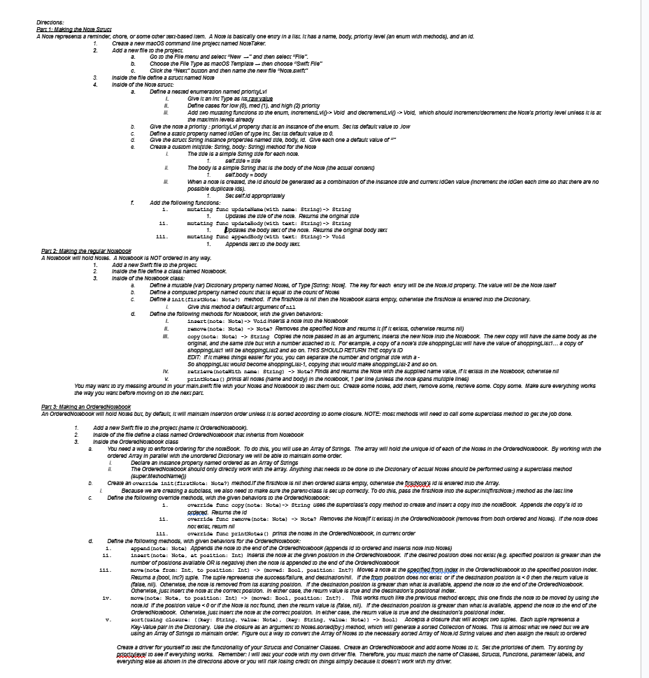 Solved Write a project in Swift named noteTaker. ﻿The | Chegg.com