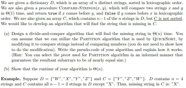 Solved We are given a dictionary D, which is an array of n | Chegg.com