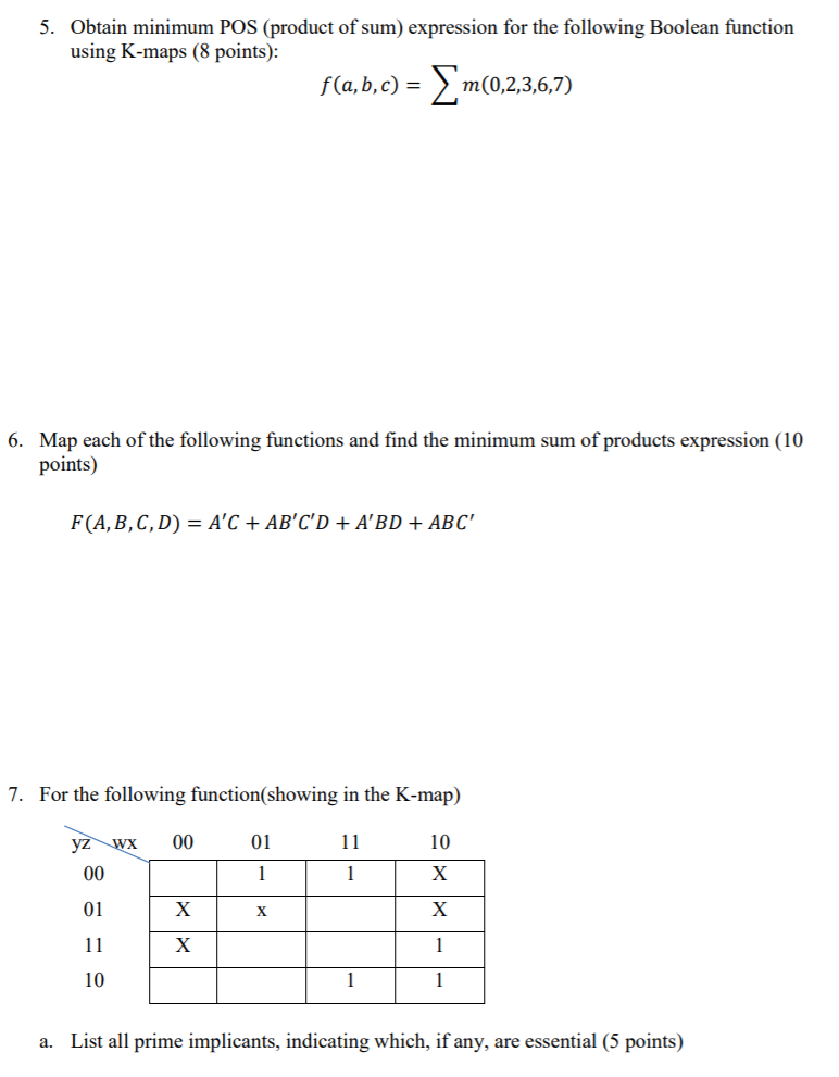 Solved 5. Obtain minimum POS (product of sum) expression for | Chegg.com
