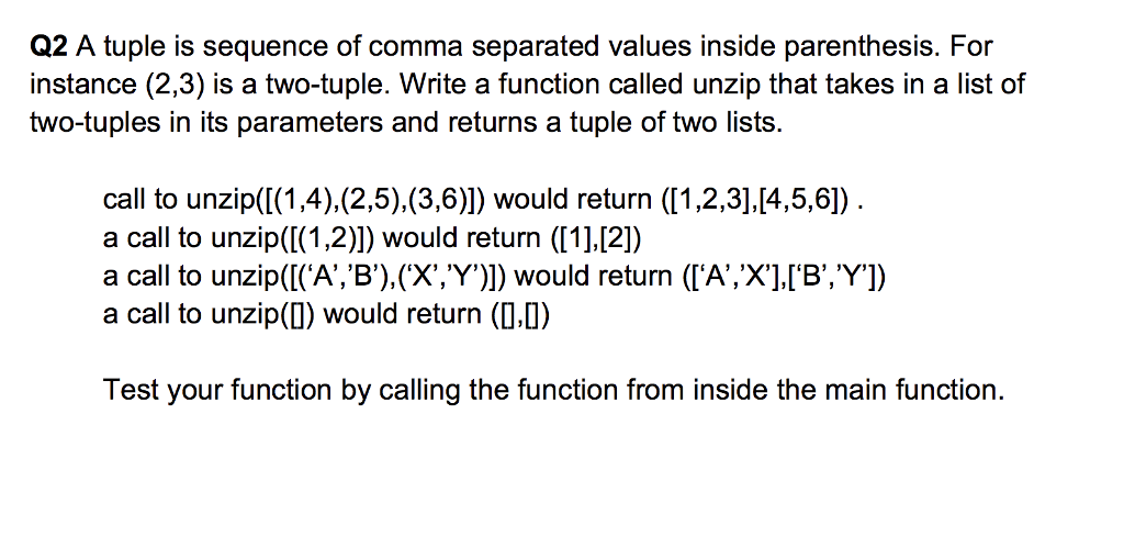 Solved Q2 A Tuple Is Sequence Of Comma Separated Values