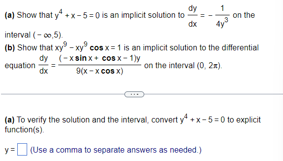 Solved (a) Show that y4+x−5=0 is an implicit solution to | Chegg.com