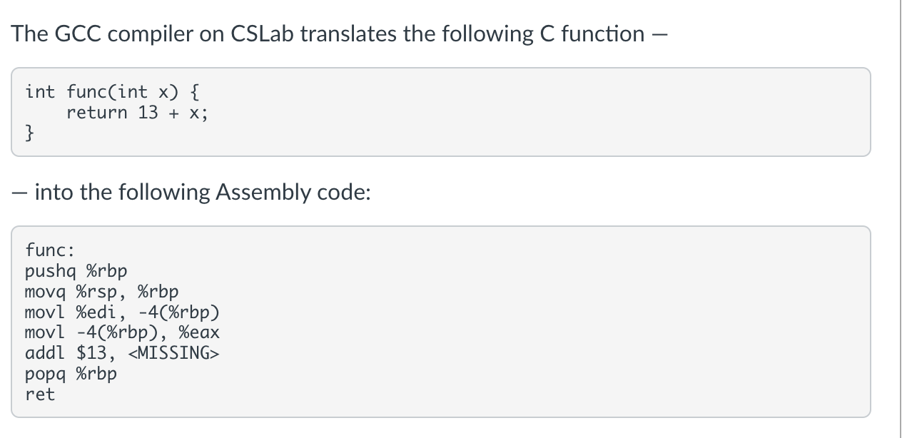 Solved The GCC compiler on CSLab translates the following C | Chegg.com