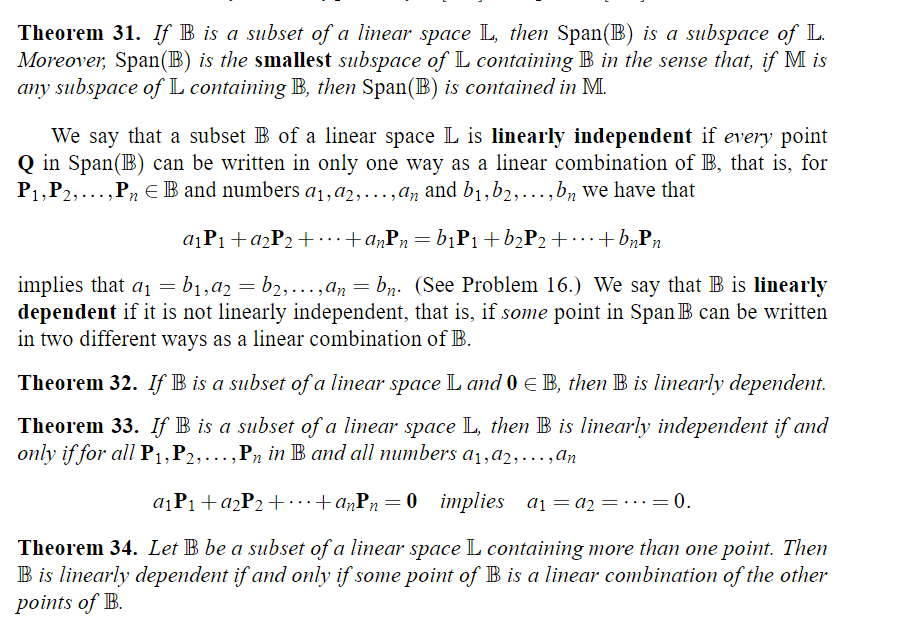 Solved Theorem 31. If B is a subset of a linear space L, | Chegg.com