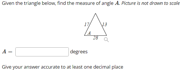 Solved Given the triangle 28/ X A , find the length of side | Chegg.com
