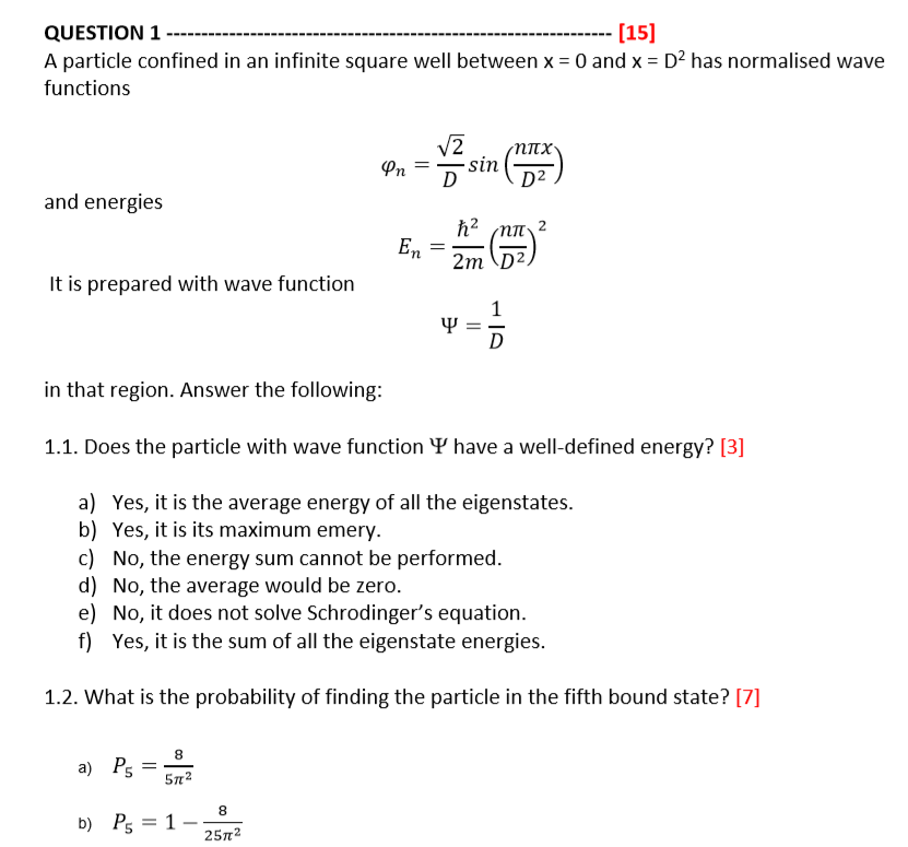 Solved QUESTION 1 [15] A particle confined in an infinite | Chegg.com