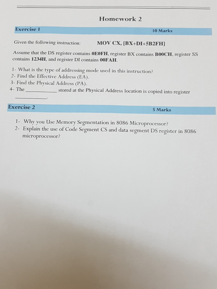 Solved Homework 2 Exercise 1 10 Marks Given the following | Chegg.com