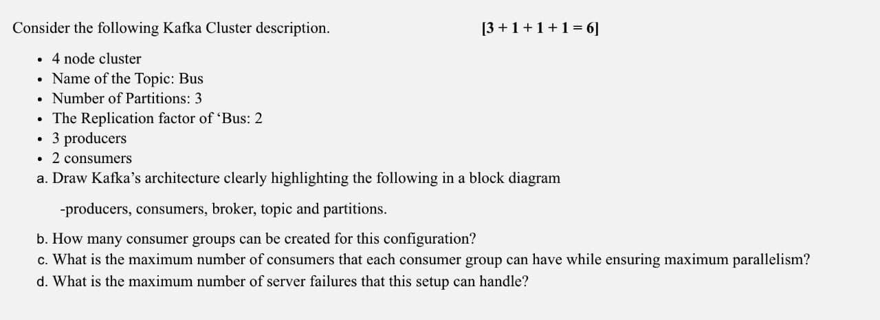 Solved . Consider the following Kafka Cluster description. | Chegg.com