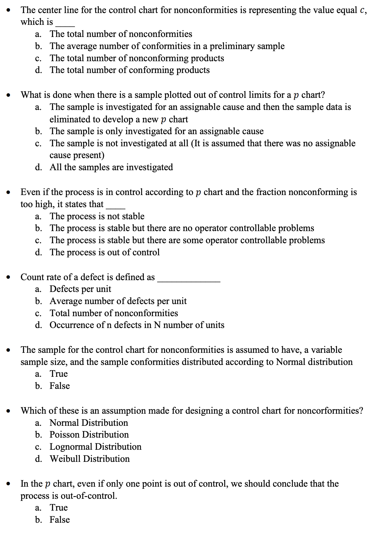 Solved The center line for the control chart for | Chegg.com