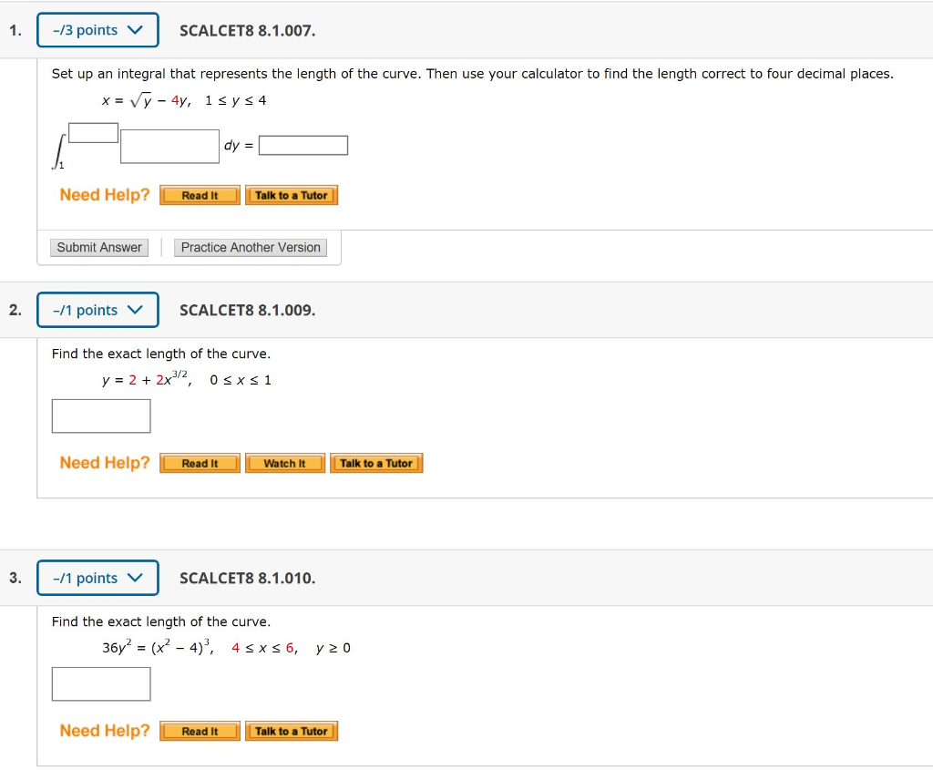 Solved -/3 points SCALCET8 8.1.007. Set up an integral that | Chegg.com