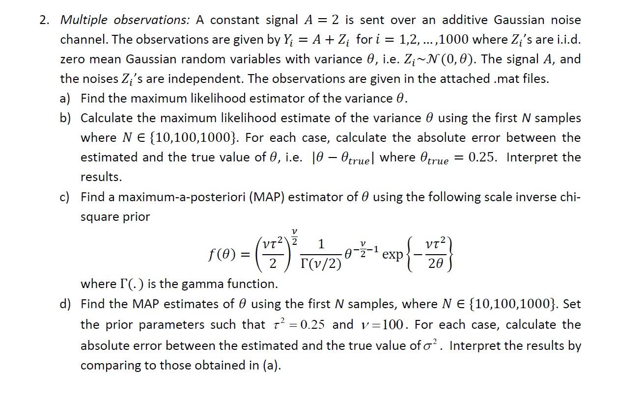 2. Multiple observations: A constant signal A = 2 is | Chegg.com