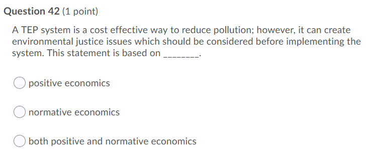 Solved Question 42 (1 point) A TEP system is a cost | Chegg.com