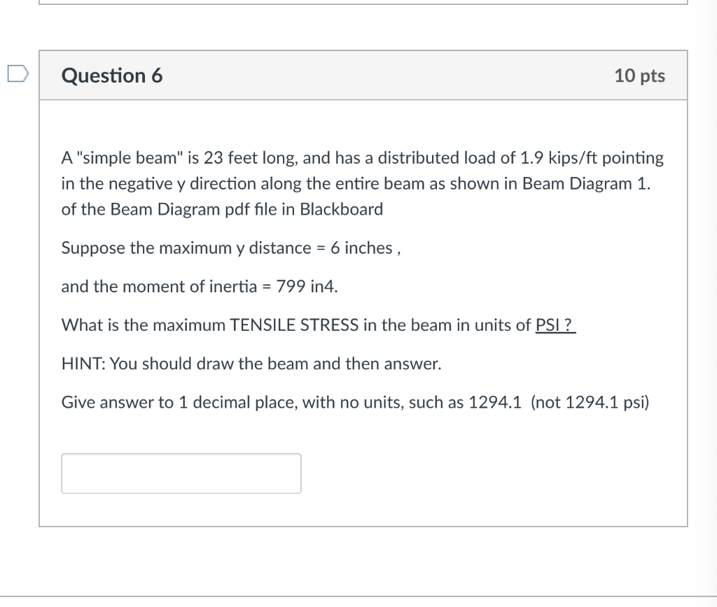Solved A "simple beam" is 23 feet long, and has a | Chegg.com