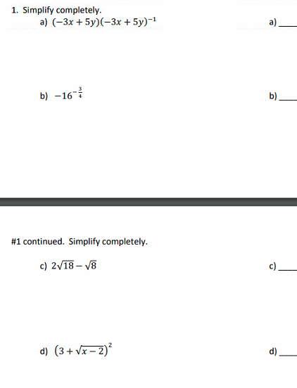 Solved 1. Simplify completely a) (-3x + 5y)(-3x + 5y)-1 a) | Chegg.com
