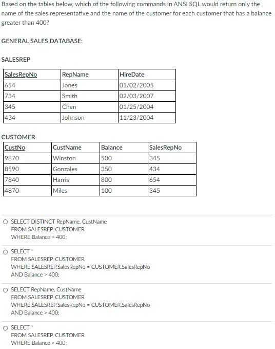 Solved Based on the tables below, which of the following | Chegg.com
