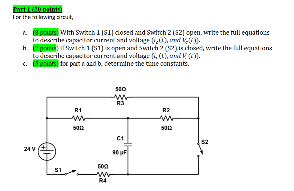 Solved Part 1 (20 ﻿points)For the following circuit,a. (8 | Chegg.com