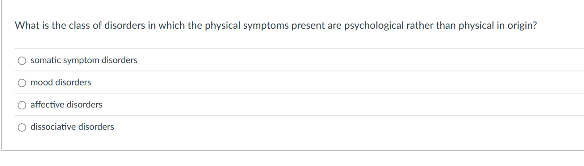 Solved What is the class of disorders in which the physical | Chegg.com