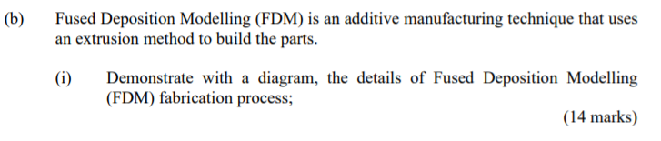 Solved (b) Fused Deposition Modelling (FDM) is an additive | Chegg.com